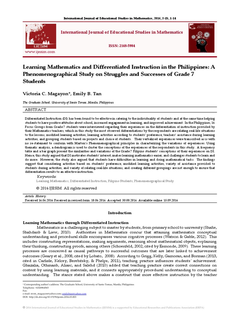 Learning Mathematics and Differentiated Instruction in The Philippines ...