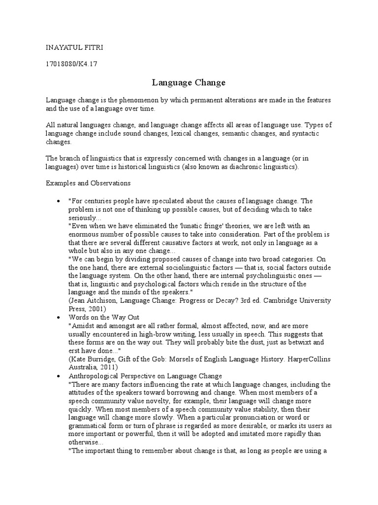 Language Change | PDF | Linguistics | English Language