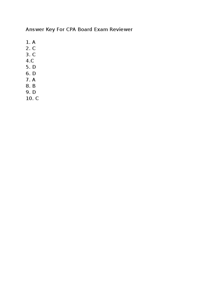 Answer Key For Cpa Board Exam Reviewer | PDF