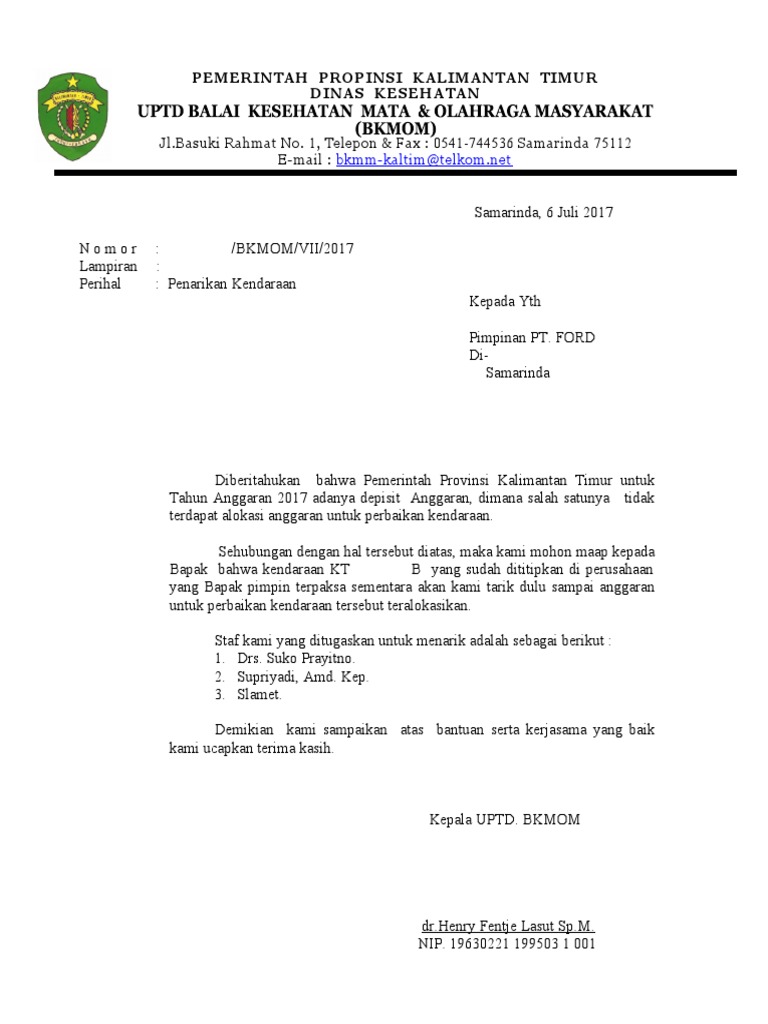 Surat Penarikan Kendaraan | PDF