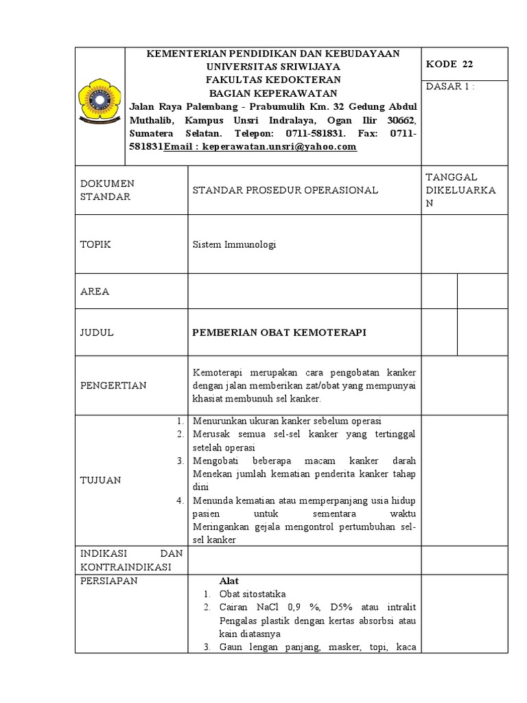 Prosedur Pemberian Obat Kemoterapi | PDF