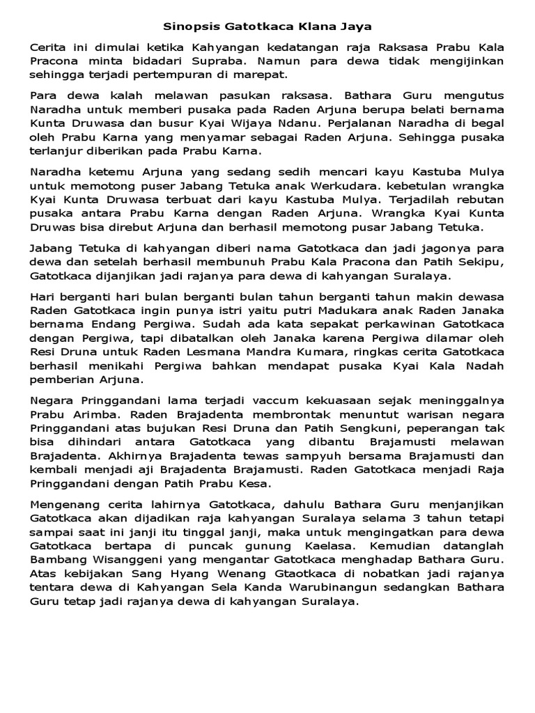 Sinopsis Gatotkaca Klana Jaya | PDF