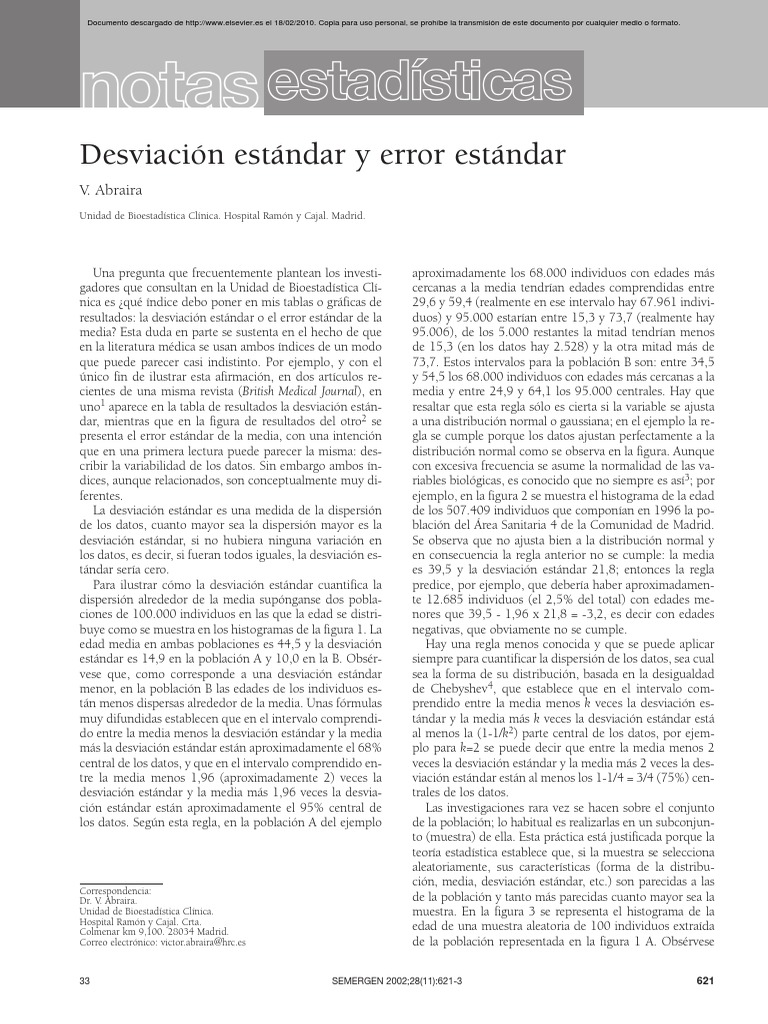 Error Estandar Desviacion Estandar PDF | PDF | Error estándar | Media