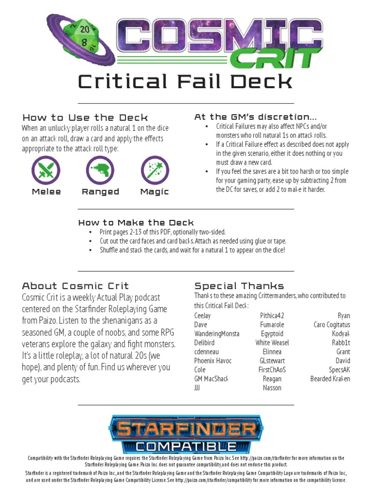 Cosmic Crit - Critical Fail Deck PDF | PDF | Ammunition | Nature