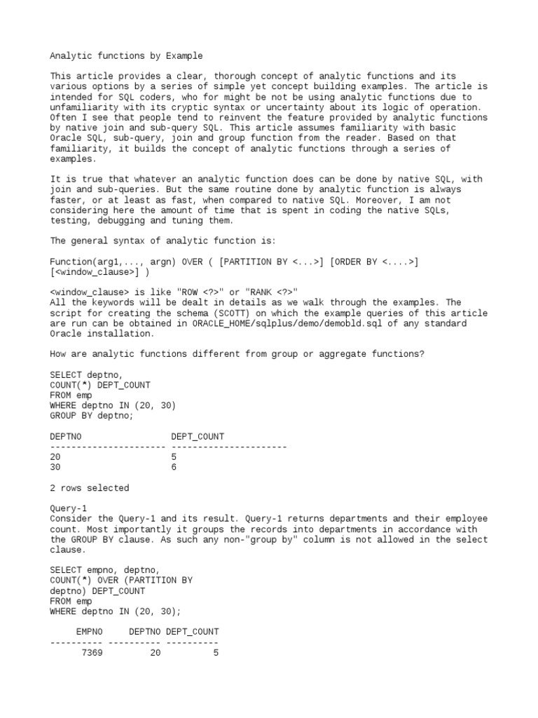 Analytical Functions | PDF | Sql | Function (Mathematics)