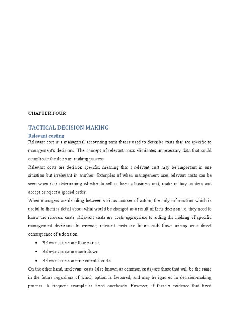 Unit Four Tactical Decision Making | PDF | Pricing | Profit (Economics)
