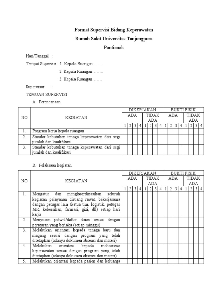 Format Supervisi Bidang Keperawatan | PDF