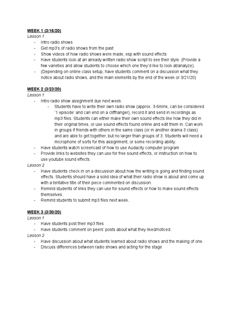 Radio Show Unit Outline | PDF