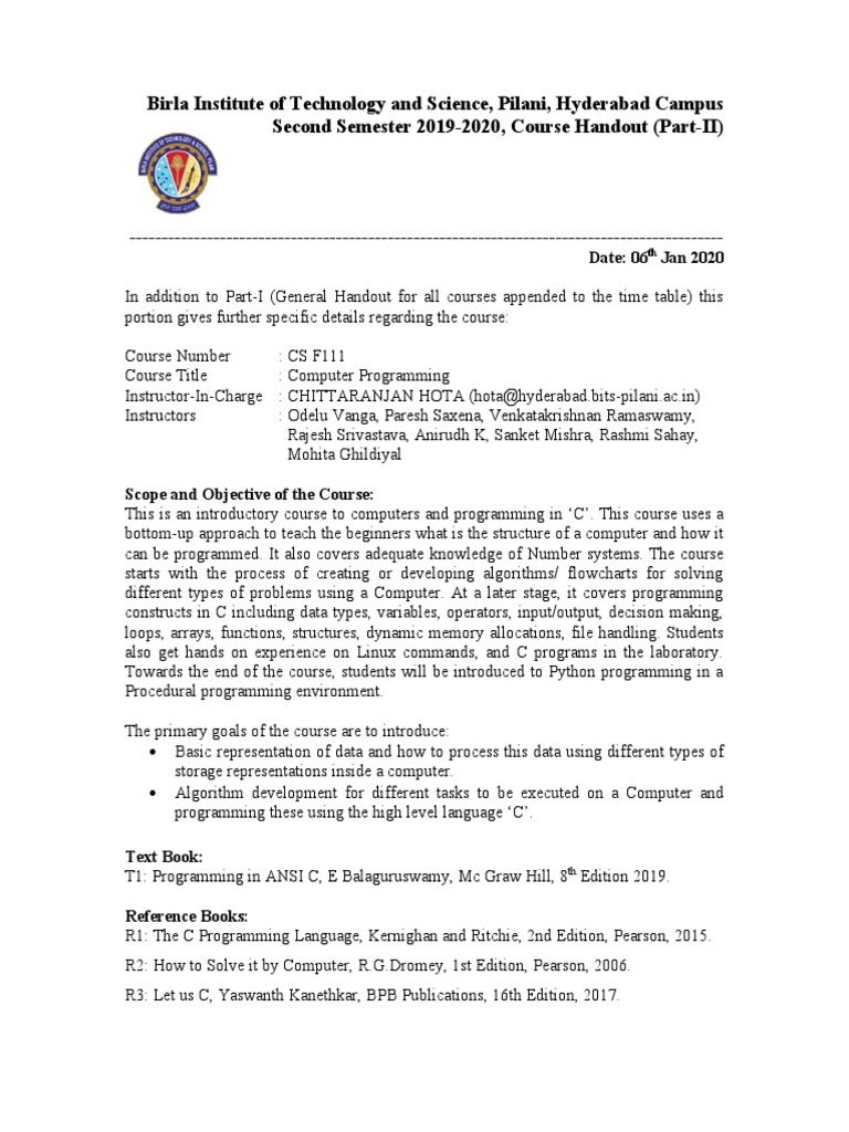 An Introduction to Computer Programming in C and Python: Course Handout ...