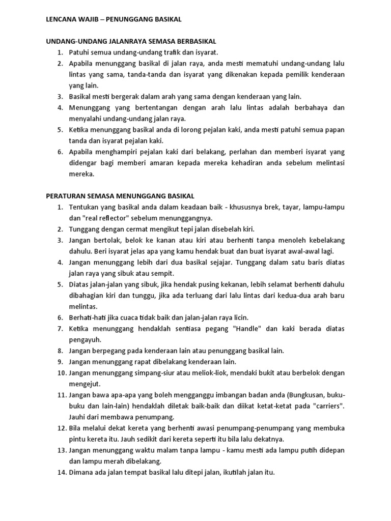 LENCANA WAJIB Penunggang Basikal | PDF