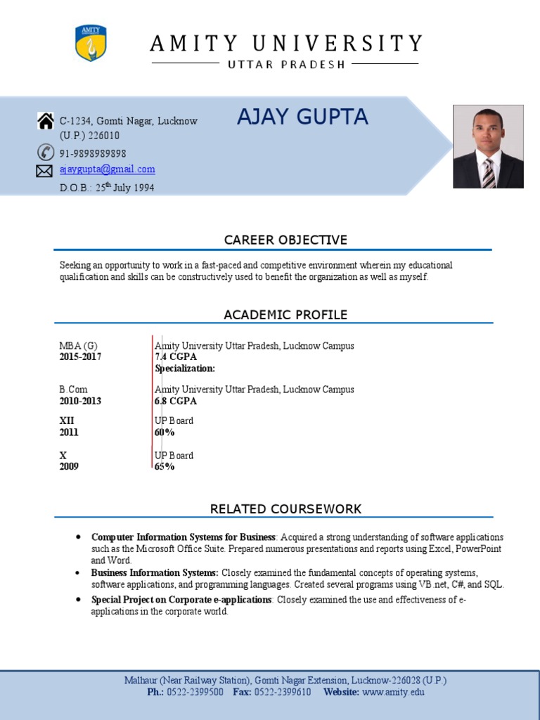 MBA (CV Format) New | PDF | Economies | Business