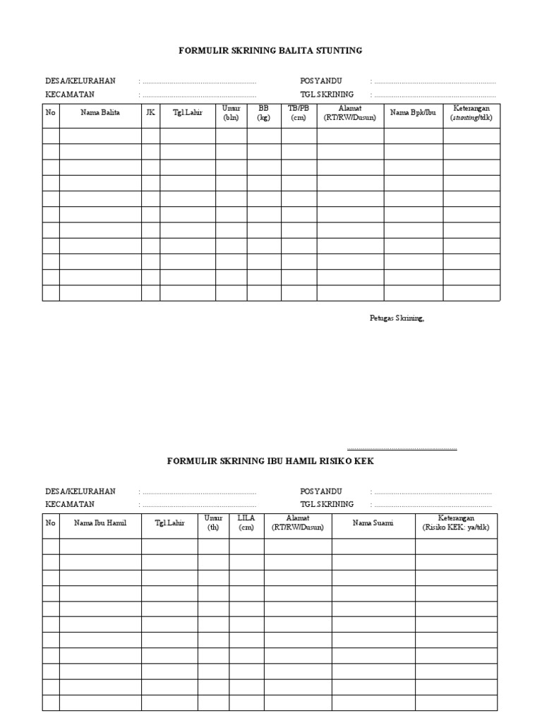 Formulir Skrining Stunting | PDF