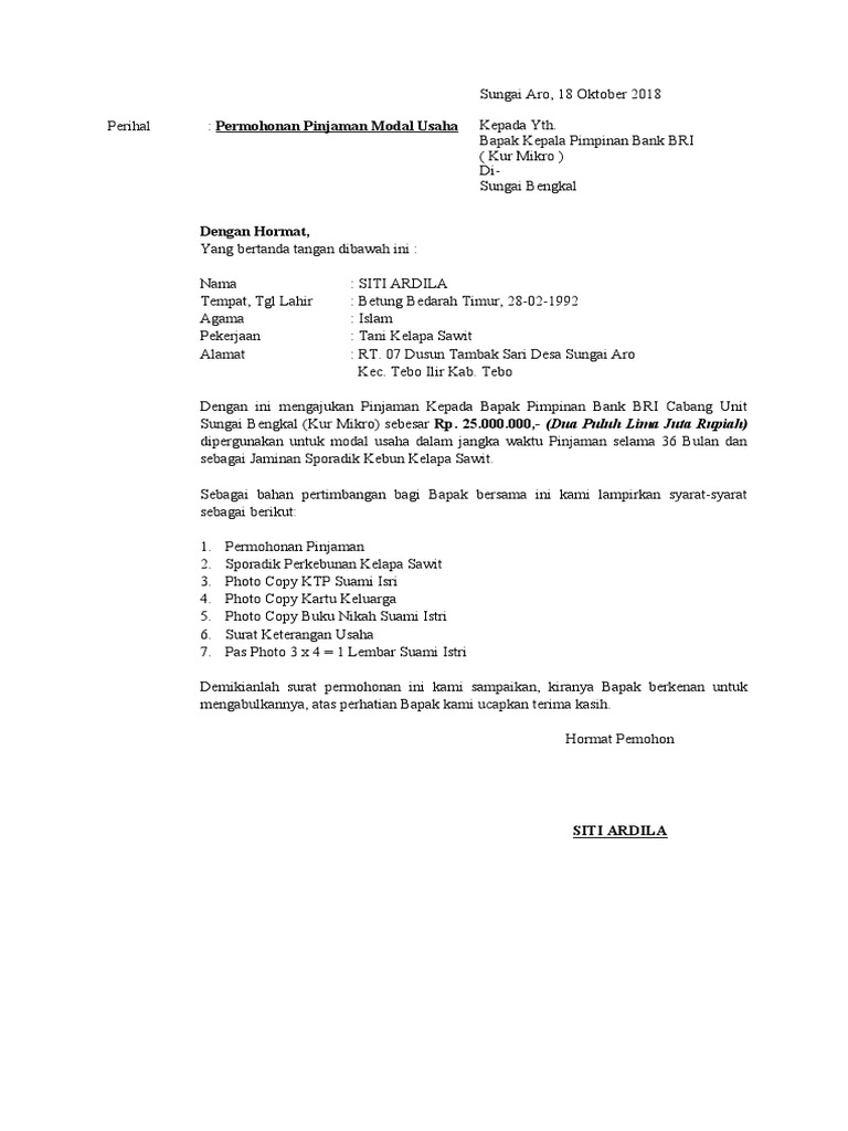 Contoh Permohonan Pinjaman Modal | PDF