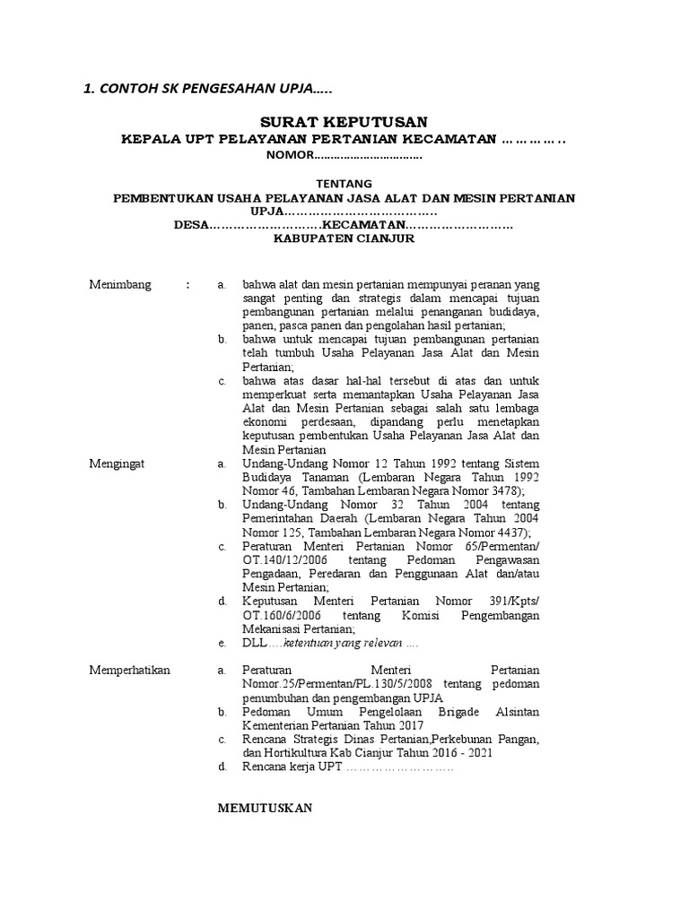SK Pembentukan UPJA Pertanian | PDF