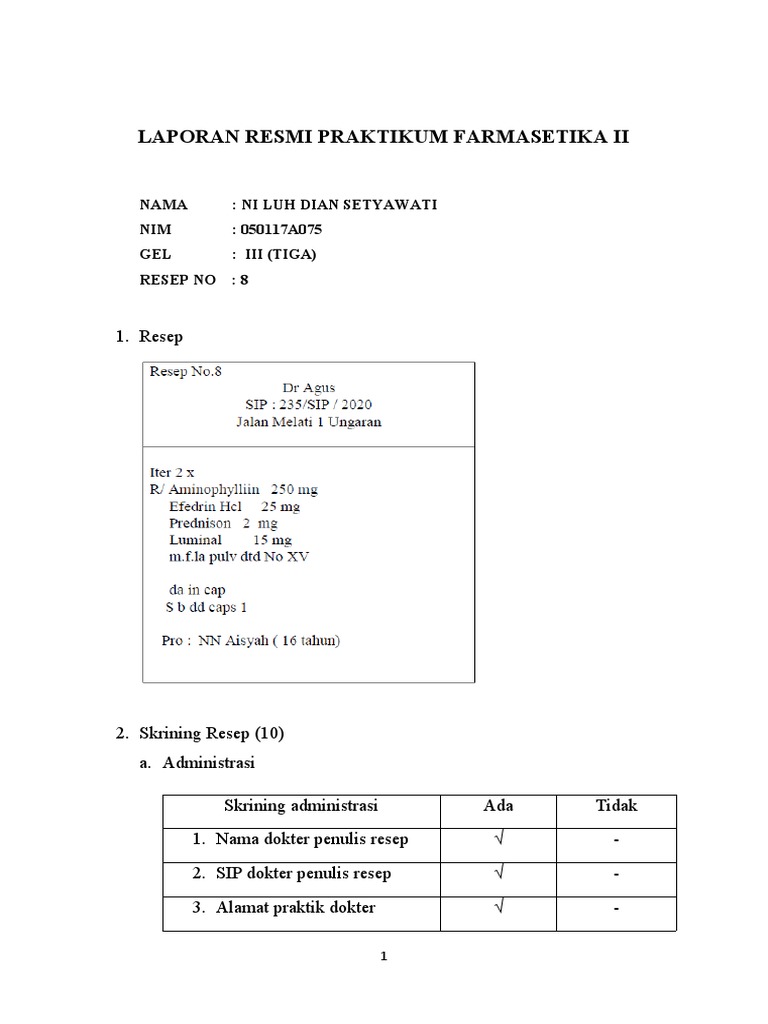 Laporan Resmi Praktikum Farmasetika P2 Resep No 8 | PDF
