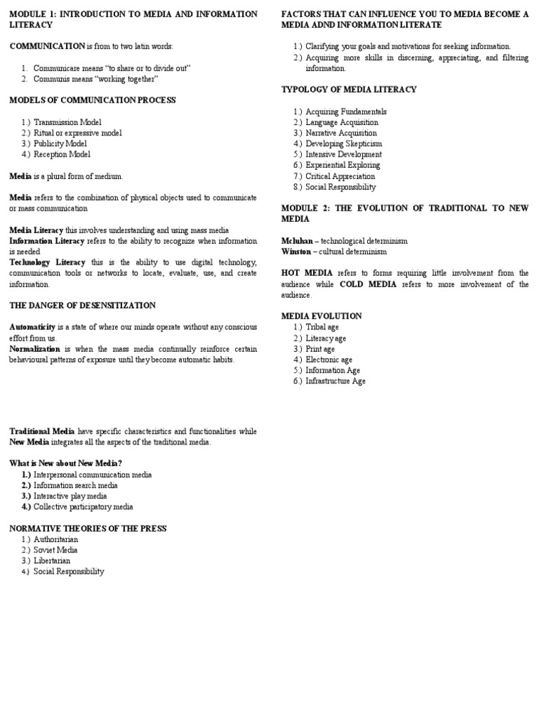 MIL Module 1 and 2 | PDF | Communication | New Media