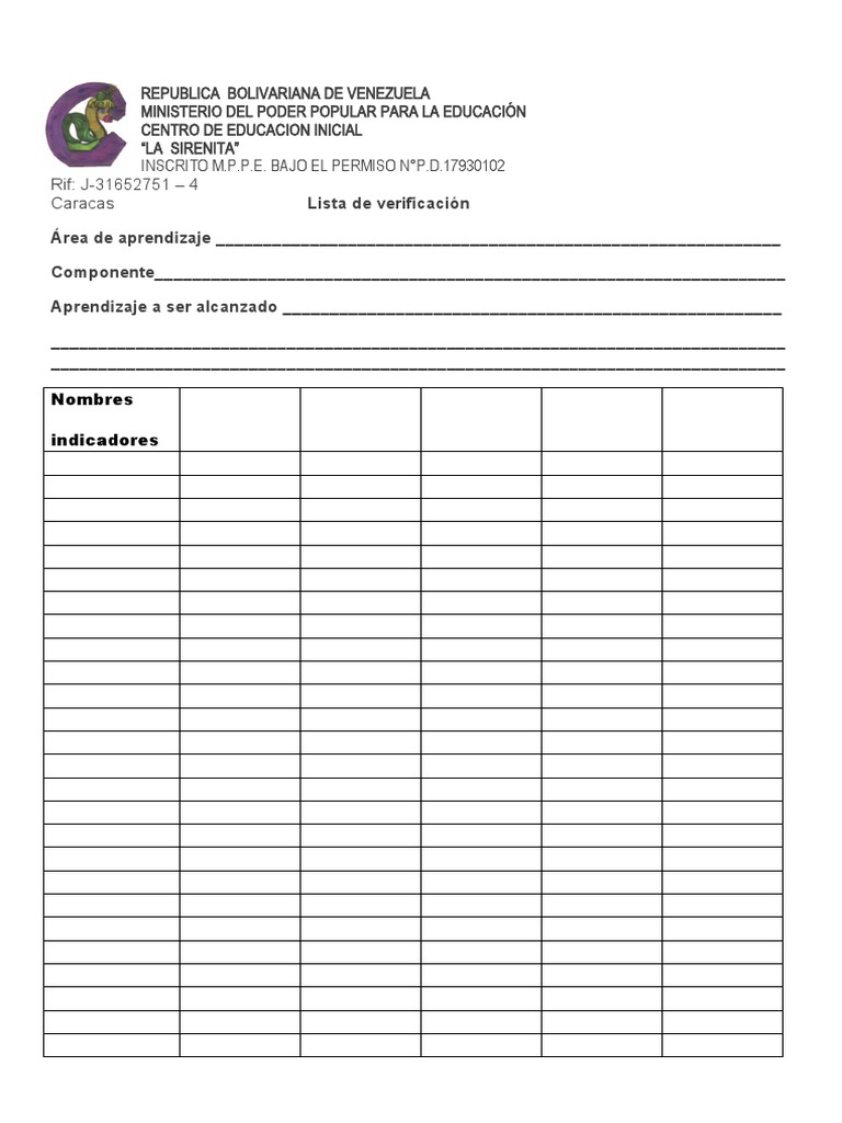 Lista de Verificación en Educación Inicial | PDF