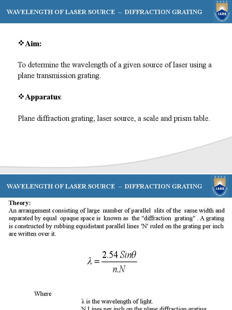 Determine Wavelength Using Diffraction Grating | PDF | Diffraction ...