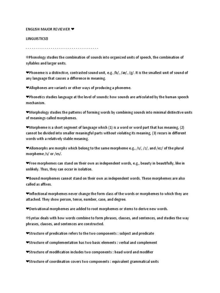 ENGLISH MAJOR Reviewer | PDF | Language Acquisition | Word