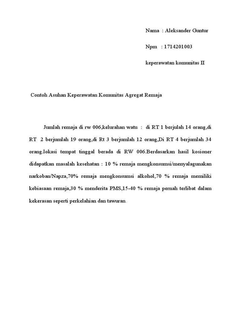 Contoh Asuhan Keperawatan Komunitas Agregat Remaja | PDF | Ilmu Sosial