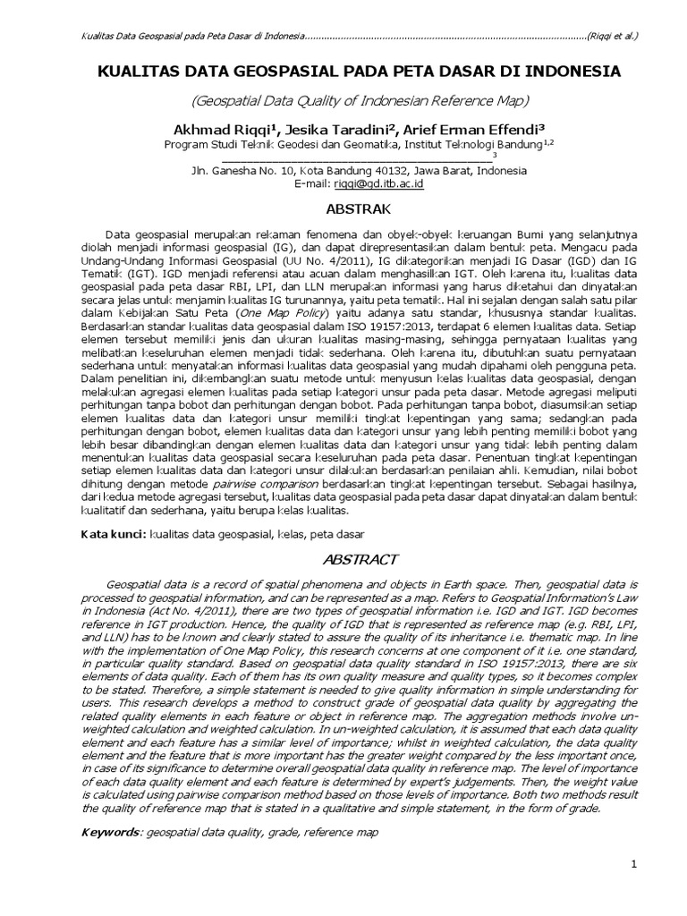 Kualitas Data Geospasial Pada Peta Dasar Di Indonesia V04 Pdf