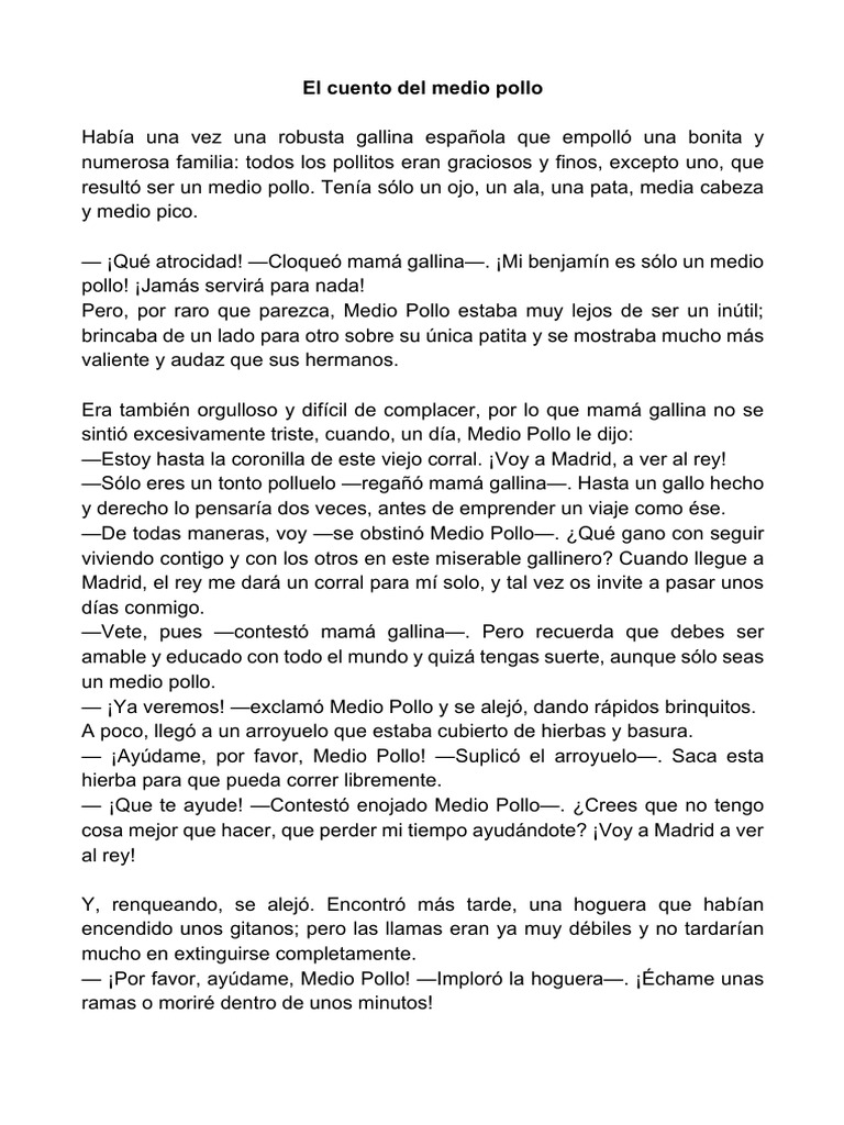 El Cuento Del Medio Pollo | PDF | Pollo