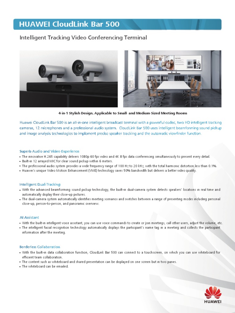 Huawei Videoconferencing Ultra-HD Endpoint CloudLink Bar 500 Datasheet PDF | PDF | Hdmi ...