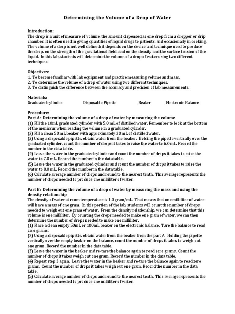 Volume of A Drop Lab | PDF | Scientific Observation | Quantity