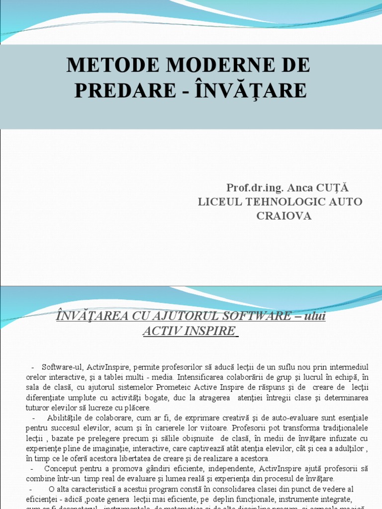 METODE DIDACTICE MODERNE-invatarea - Cu - Ajutorul - Softwareului - Activ - Inspire | PDF