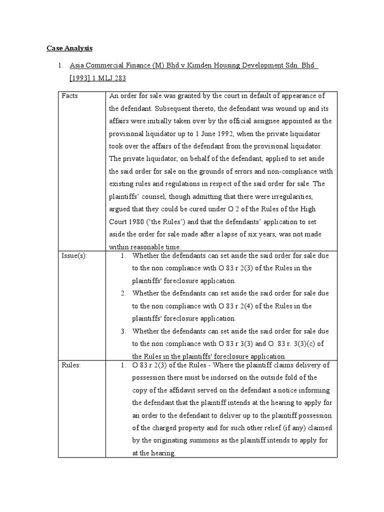Case Analysis Assignment | PDF | Summons | Judgment (Law)