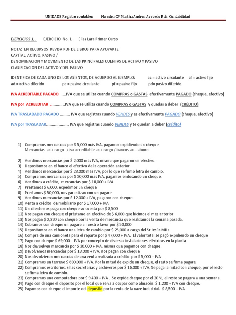 C Ejerc 1 y 2 Identificas Las Cuentas | PDF | Cheque | Responsabilidad (contabilidad financiera)