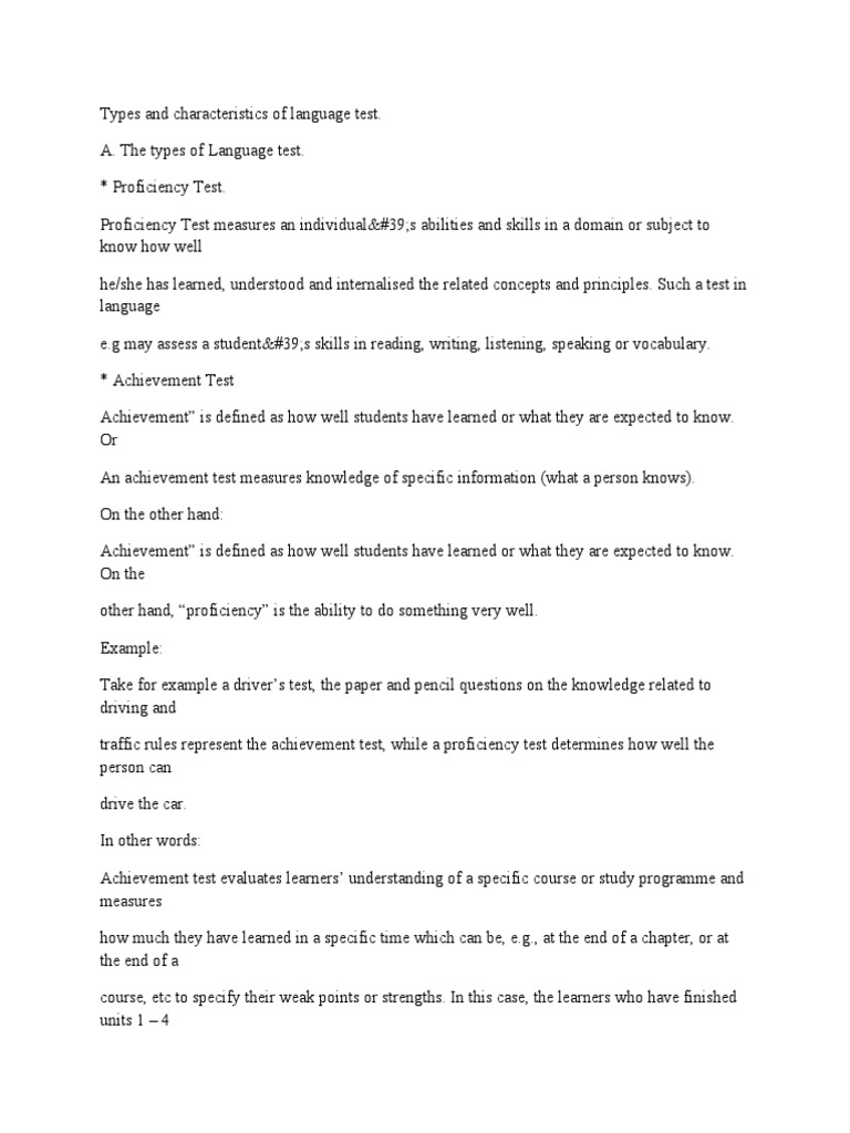 Language Test Types Explained | PDF | Test (Assessment) | Educational ...