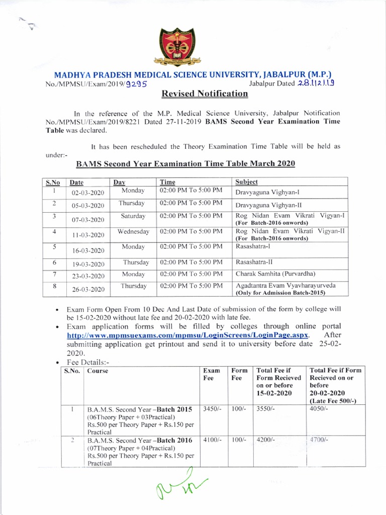 BAMS 2nd Year Exam Time Table 2020 | PDF | Vocational Education ...