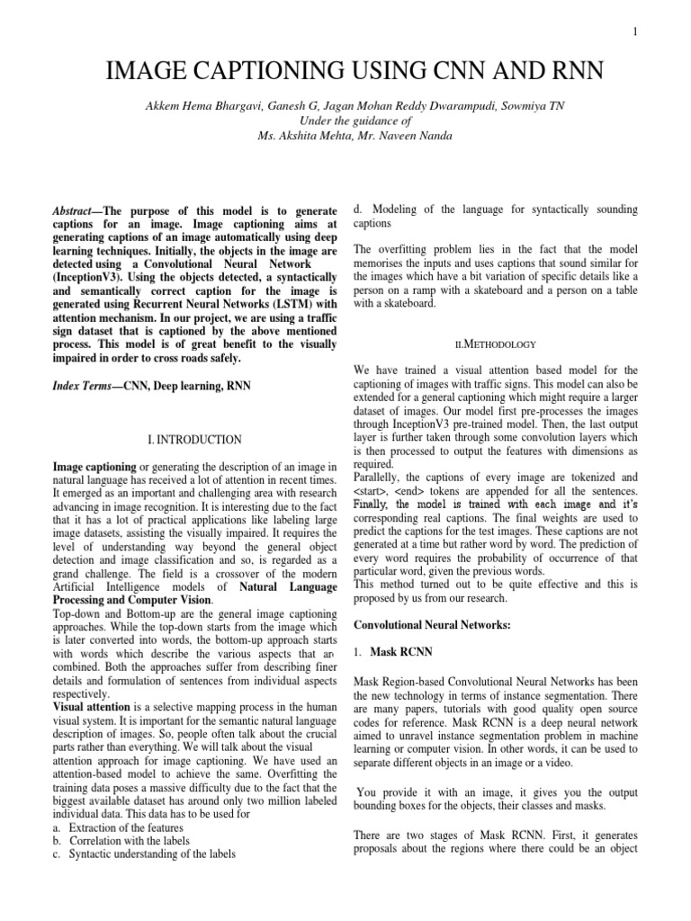 Image captioning using CNN and RNN | PDF | Computer Vision | Deep Learning