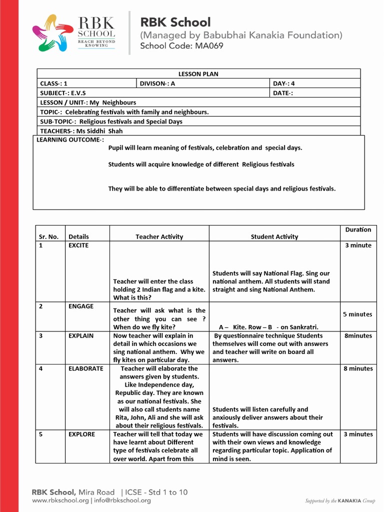 Lesson Plan Our Neighbours 4 | PDF | Lesson Plan | Teachers