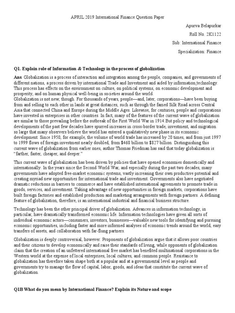 APRIL 2019 International Finance Question Paper | PDF | Foreign ...