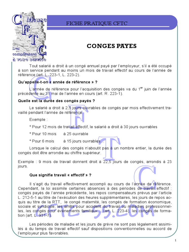 Les Conges Payes PDF | PDF | Congé annuel | Droit des affaires