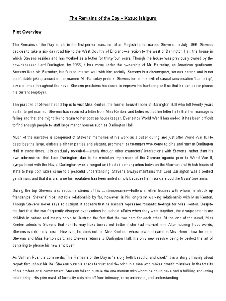 "The Remains of the Day: Plot & Themes" | PDF | History | Classics