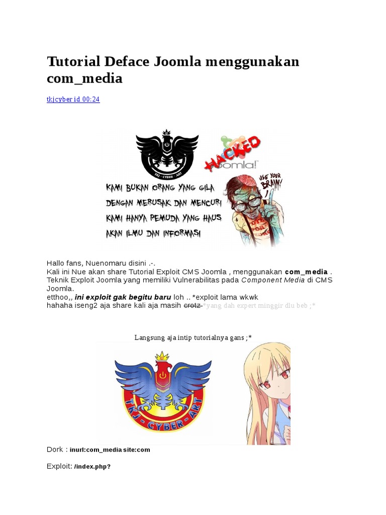 Tutorial Deface Joomla Menggunakan Com - Media | PDF