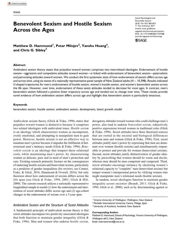 Benevolent Sexism And Hostile Sexism Across The Ages Pdf Pdf Sexism