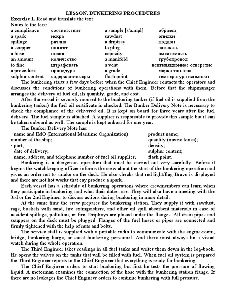 LESSON 7 Bunkering Operations | PDF | Fuel Oil | Ships