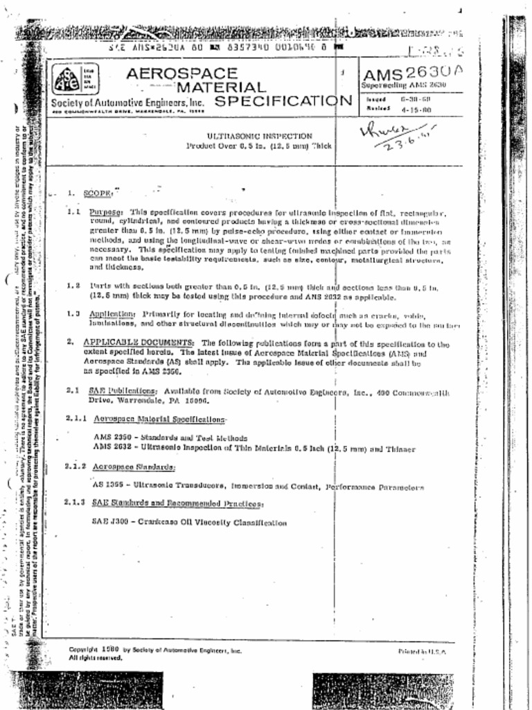 AMS 2630A Ultrasonic Inspection | PDF