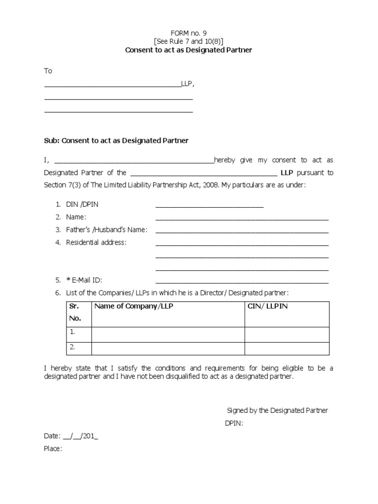 Designated Partner Consent Letter | PDF