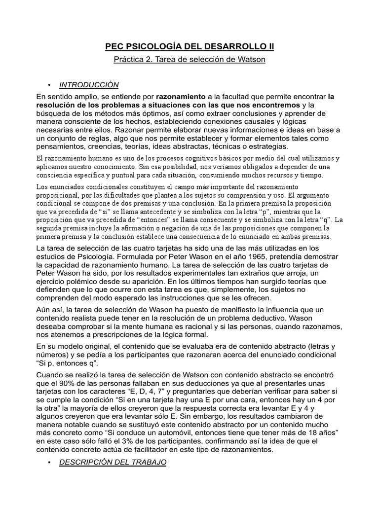 Pec 2 - Psicología Del Desarrollo II (Uned) | PDF | Proposición | Teoría