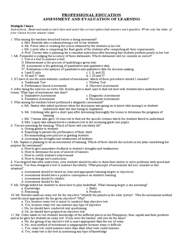 Prof Ed Assessment And Evaluation Of Learning I Pdf Educational