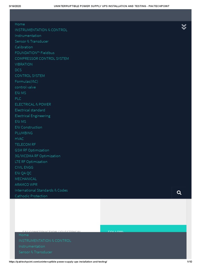 Uninterruptible Power Supply Ups Installation and Testing ...
