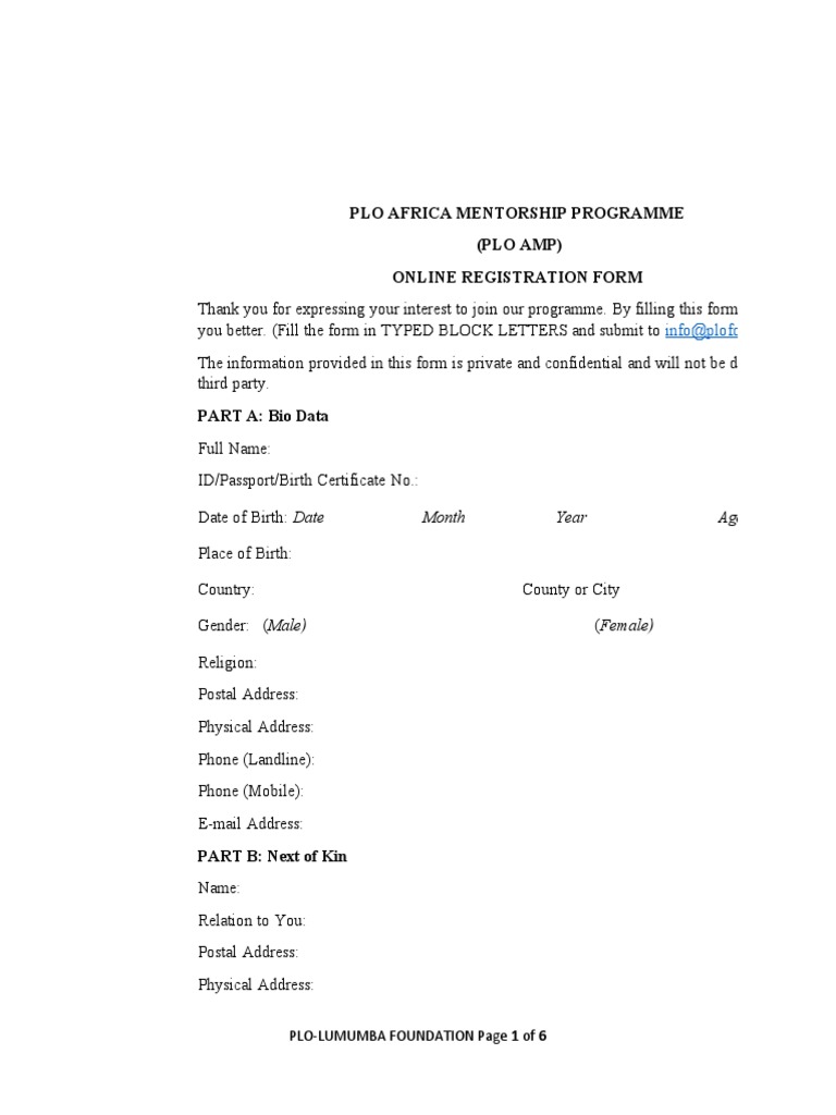 Application Form - PLO AMP - County Reps and Ambassadors | PDF ...