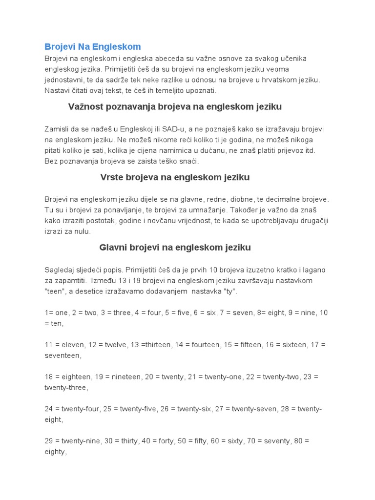 Brojevi Na Engleskom | PDF