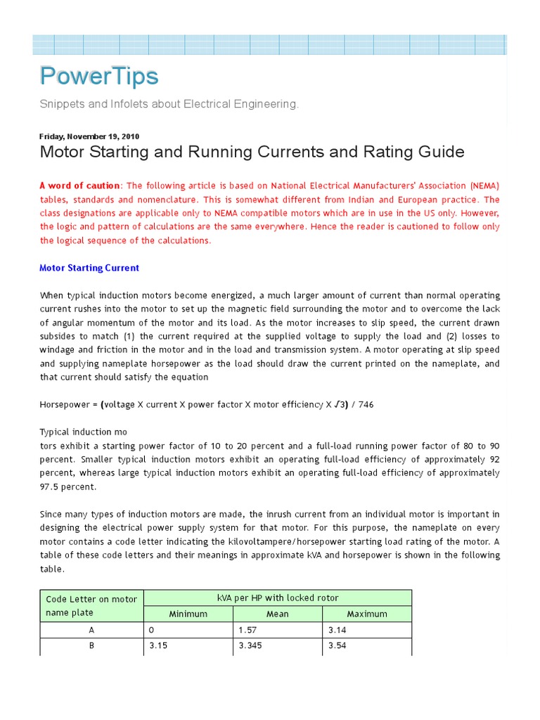 Understanding Motor Starting Currents | PDF | Electric Motor | Horsepower