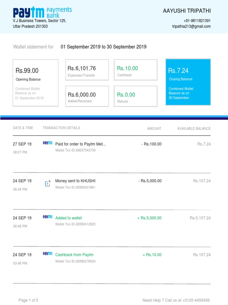 Paytm Statement | PDF | Banking | Payments